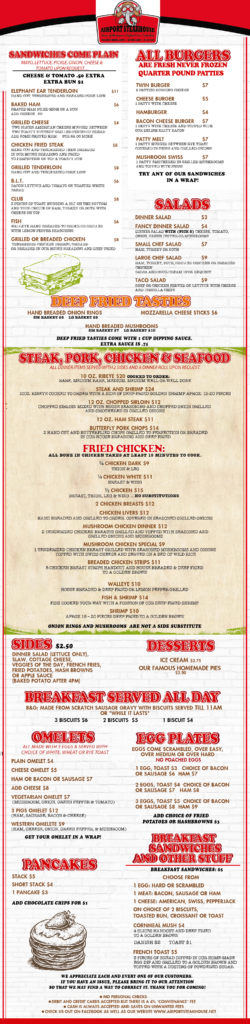 Menu | Airport Steakhouse